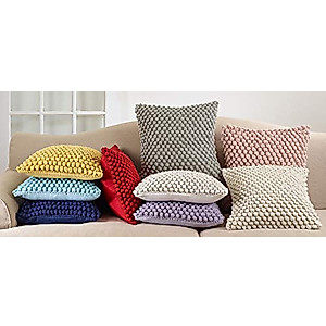 SARO LIFESTYLE Camargue Collection 3519.I20S Crochet Pom Throw Pillow with Down Filling, 20", Ivory