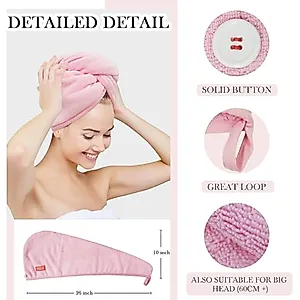 YoulerTex Microfiber Hair Towel Wrap for Women, 2 Pack 10 inch X 26 inch, Super Absorbent Quick Dry Hair Turban for Drying Curly, Long & Thick Hair (Pink)