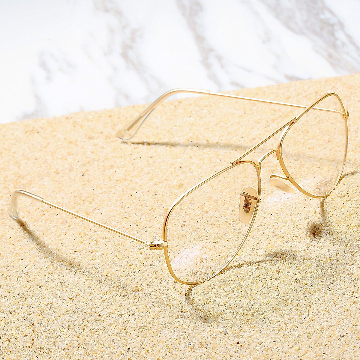 COASION Classic Non prescription Aviator Glasses Clear Lens Metal Frame Eyewear for Men Women (58mm, Gold)