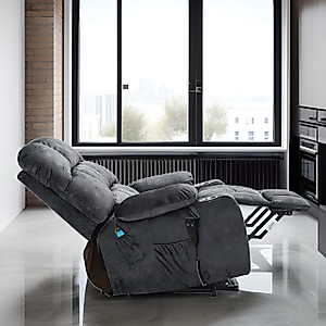 PUG258Y Lift Chair for Big and Tall Person with Inconvenient Legs: 9688 High Density Foam Lift Sofa with Heat and Massage, 2 Pockets, 2 Cup Holder, 2 Remote, OKIN Motor, Fabric - Granite Black