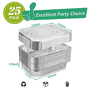 biocean Aluminum Pans with Lids 9x13 Inch 25 Pack, Extra Heavy Duty 25 Foil Pans and 25 Foil Lids for Prepping Food, Storing Heating, Cooking, Baking, Roasting