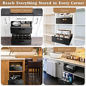 1 Pack | Pull Out Cabinet Organizer Adhesive, 10-Inch Wide Sturdy Carbon Steel Pull Out Drawers for Cabinets, Slide-Out Shelves for Pantry and Bathroom Vanity - 16.9'' Depth x 3.1'' Height.