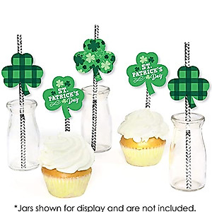 Big Dot of Happiness Shamrock St. Patrick’s Day - Paper Straw Decor - Saint Paddy’s Day Party Striped Decorative Straws - Set of 24