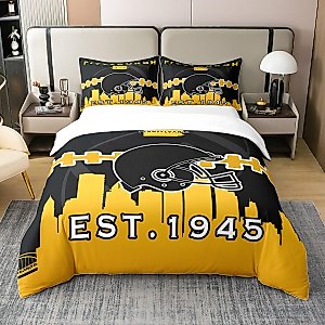 Erosebridal American Football Lovers 100% Organic Cotton Duvet Cover Full,Football Bedding Set,Sports Comforter Cover,Football Fans Bed Sets with 2 Pillow Shams Bedroom Decor,(Pittsburgh)