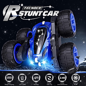 Tecnock Remote Control Car, 2.4GHz RC Cars with USB-C Easy Charging, 4WD Double Sided 360° Rotates and Flips RC Stunt Car, Toys Gift for Boys and Girls