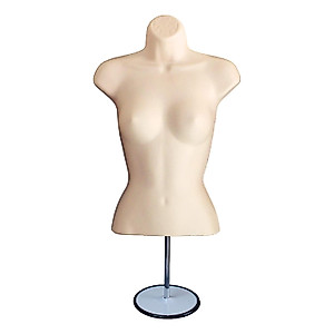 DisplayTown Flesh Male and Female Mannequin Torso with Metal Stand Hollow Back Body Stackable Dress Form for Tshirt Display, Countertop, Craft Shows, Photos and Design, S-M Clothing Size