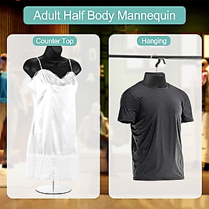 Kigley 2 Pcs Male and Female Mannequin Torso with Stand Black Dress Form Mannequin Hollow Back Body Torso Set Half Body T Shirt Display for Craft Show Counter Top Photo Design, S-Medium Clothes Size