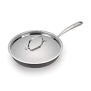 Lagostina Nera Hard Anodized Nonstick 12-Inch Skillet with Hammered Stainless Steel Lid, Dishwasher Safe Cookware,Grey