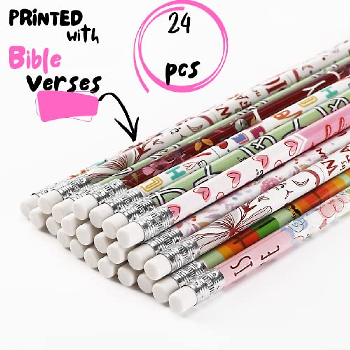 Floral Bible Verse Pencils - 24 Assorted Faith-Inspired Designs