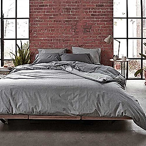 ETDIFFE Grey White Striped Comforter Set Full Size, 3pc Modern Gray Vertical Stripes Pattern Bed Set - Soft & Lightweight Pinstripe Microfiber Down Alternative Comforter (80x90) for Women Men