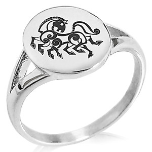 Tioneer Stainless Steel Odin's Sleipnir Horse Viking Norse Symbol Minimalist Oval Top Polished Statement Ring, Size 10