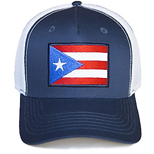 International Tie Navy White Flag Hats - Snapback Trucker Baseball Hat (Puerto Rico)