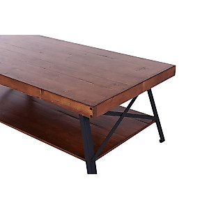 Phoenix Home CT181101 Emerald Home Chandler Rustic Industrial Solid Wood and Steel Coffee Table with Open Shelf, Brown