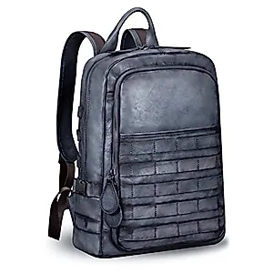 IVTG Genuine Leather Large Backpack for Men Vintage Laptop Knapsack Purse Rucksack Daypack High Capacity for Travel Bag (Gray)