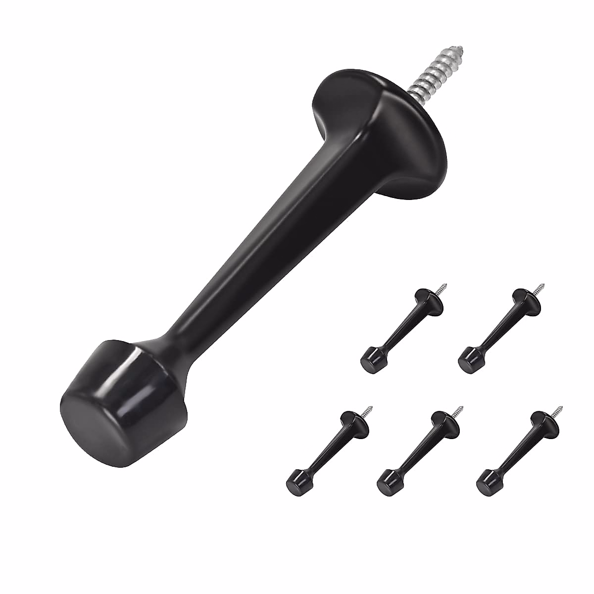 HOMOTEK 6 Pack Heavy Duty Solid Rigid Door Stop with Soft Rubber Tip, Zinc Die Cast Door Stopper Protect Wall & Door, Black