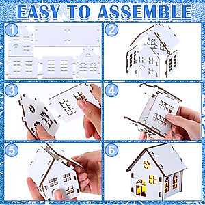 Sawysine Winter Village Kit DIY White Wood Village Houses Mini Tree Farmhouse Winter Christmas Sets Scene Desktop Ornament for Xmas Holiday Party(16 Pcs)