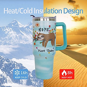 ZNYYZYBA 40 oz Tumbler with Handle and Straw Sloth Tumbler with Handle Insulated Leak Proof Travel Coffee Mug, Reusable Sloth Gift Tumblers