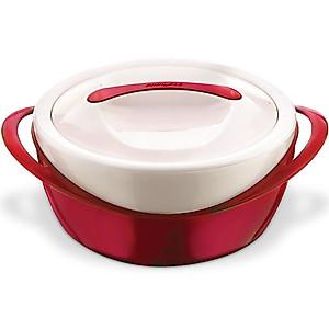 Pinnacle Large Insulated Casserole Dish with Lid 3.6 qt. Elegant Hot Pot Food Warmer/Cooler -Thermal Soup/Salad Serving Bowl Stainless Steel Hot Food Container–Best Gift Set for Moms –Holidays Red