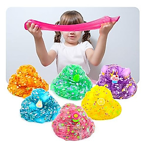 6 Pack Jelly Cube Crunchy Slime Kit, with Yellow, Pink, Purple, Green & Blue Clear Crunchy Slime, Super Soft Sludge Toy with Cute Charms, Party Favors Slime for Girls and Boys