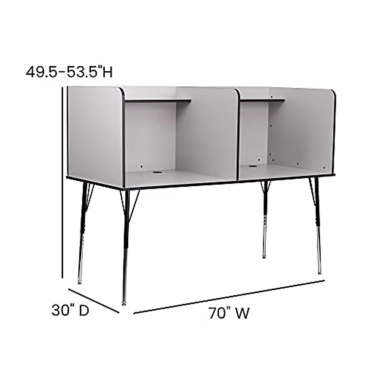 Flash Furniture Study Carrel - Nebula Grey Finish with Top Shelf - Double Wide - Height Adjustable Legs - Wire Management Grommet