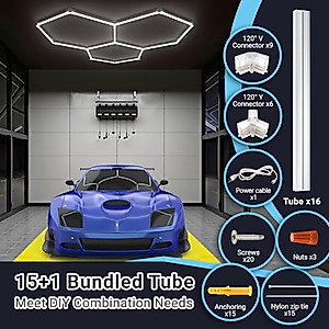 HYPERLITE Gen 1 Hexagon Garage Lights, 3 Grid Systems Honeycomb Lights Ceiling, Hexagon Ceiling Light 6500K Cool White for Shop Garage Gym Basement Car Care Wash Room Auto Detailing