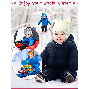 SATINIOR 2 Sets Baby Winter Beanie Hat Gloves Cute Bear Earflap Caps (White, Pink)