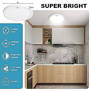 Hard-Wired Motion Sensor Ceiling Lights, 9in 20W Flush Mount Motion LED Ceiling Lights, 3000K 4000K 6000K Indoor Ceiling Light for Closet Doorway Stairway Hallway, 2 Packs, Not Battery Operated