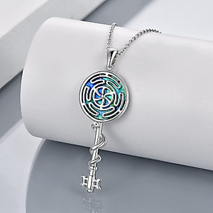 URONE Hecate Necklace S925 Silver Wiccan Wheel of Hecate Goddess Symbol Abalone Shell Hecate Pendant Necklace for Women
