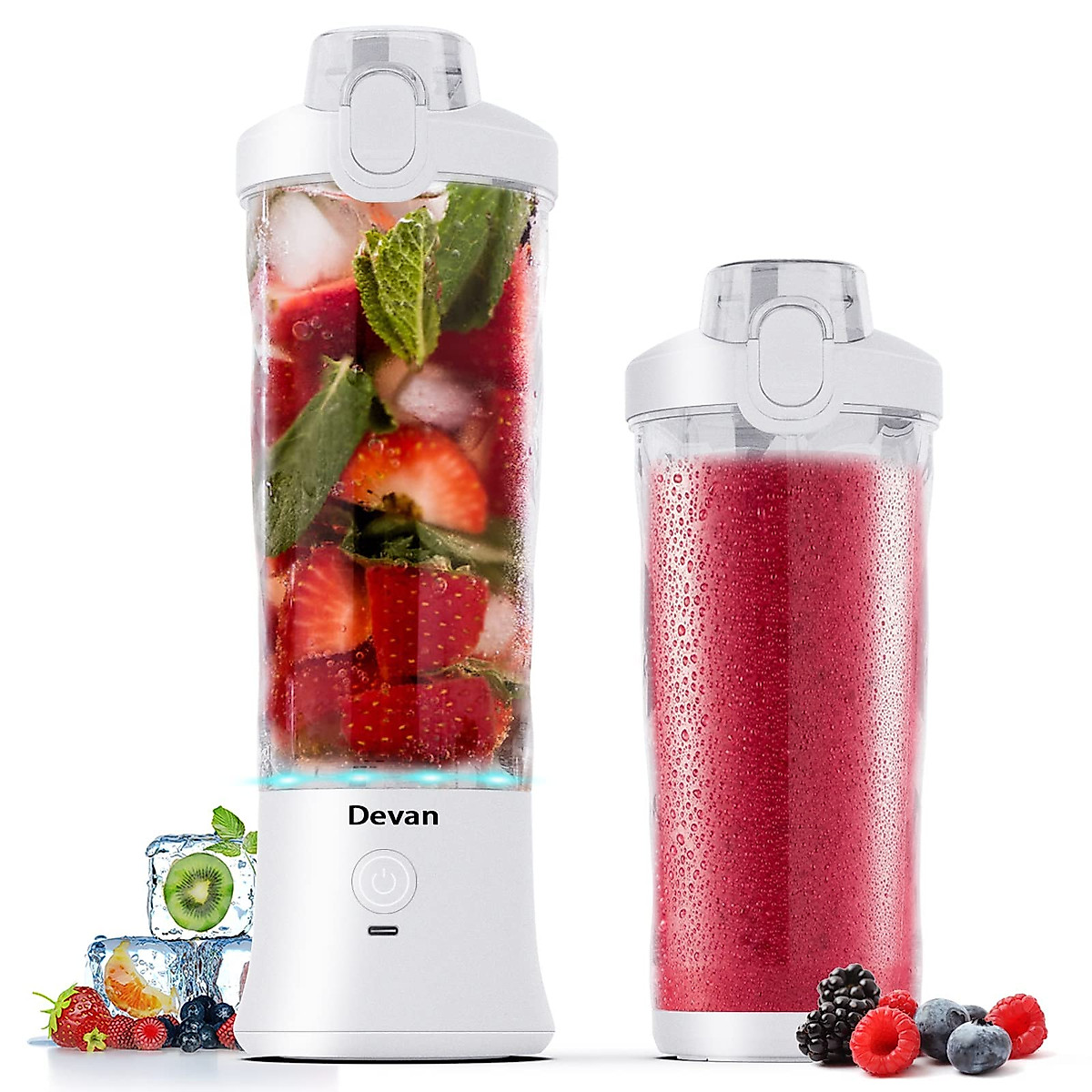 2 Pack Portable Blender,270 Watt for Shakes and Smoothies Waterproof Blender USB Rechargeable with 20 oz BPA Free Blender Cups with Travel Lid.