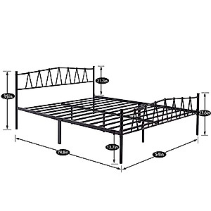 VECELO Full Metal Platform Bed Frame with M Shape Headboard/Footboard/Mattress Foundation/Under Bed Storage/No Box Spring Needed