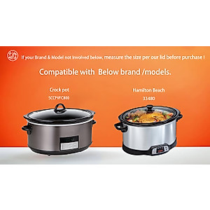 Oval Glass Slow Cooker Lid 8 Quart Replacement for Crock Pot Slow Cooker SCCPVFC800, and Hamilton Beach Slow Cooker 33480 Lids Replacement Oval 8 Quart