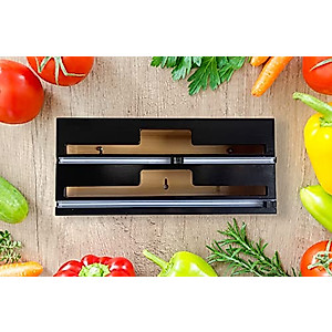 Plastic Wrap Dispenser with Cutter, Parchment Paper Foil and Plastic Wrap Organizer for Kitchen Drawer, Bamboo Kitchen Drawer Organizer and Wrap Holder(2 section)-25 x 14 x 5 cm