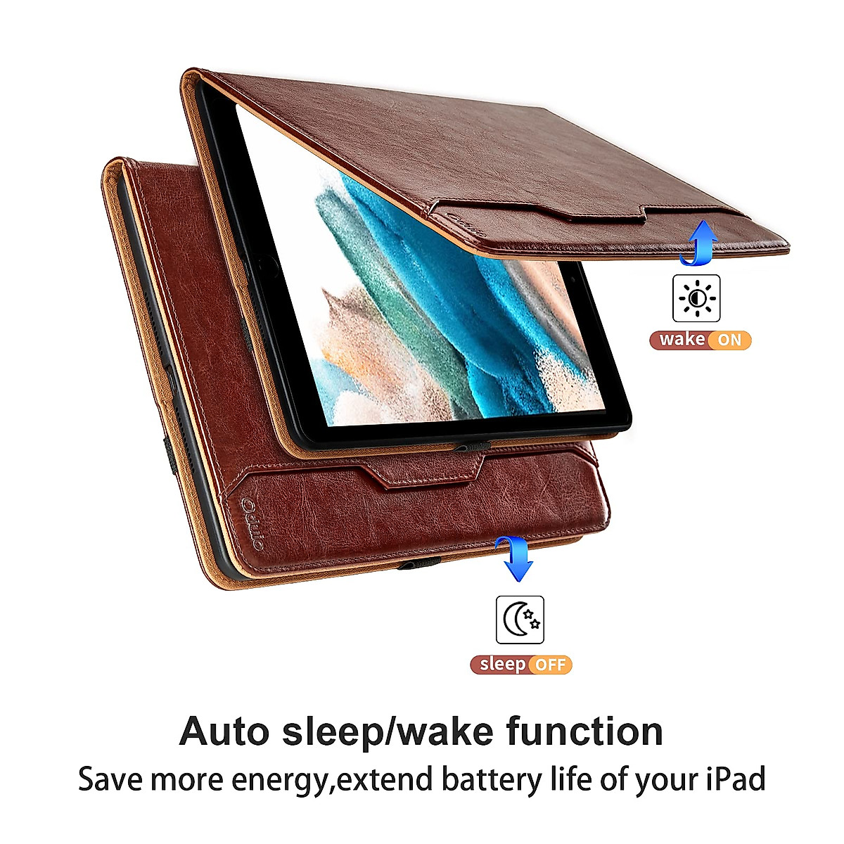 Case for Samsung Galaxy Tab A8 10.5 inch 2022 (SM-X200/X205/X207), Premium PU Leather Tablet Case with Hand Strap Large Pocket Auto Wake/Sleep Smart Cover, Reddish-Brown