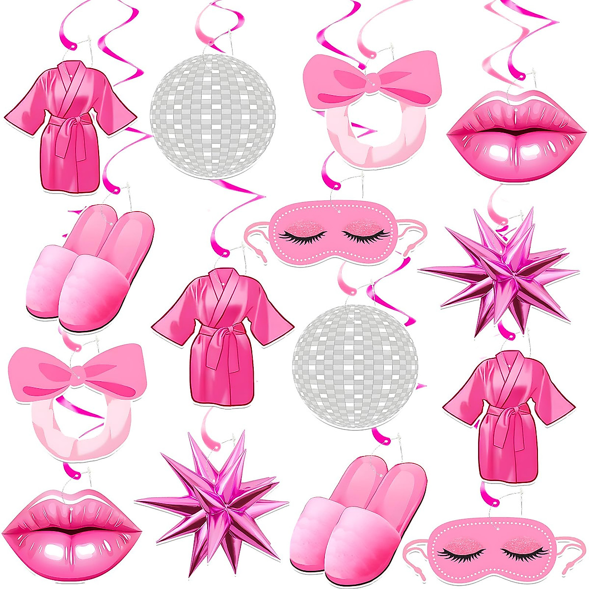 Pre-Strung Hot Pink Party Decorations Spa Party Decorations Spa Birthday Party Supplies for Girls Slumber Party Decorations Bachelorette Party Hanging Swirl Pajama Sleepover Party Decorations