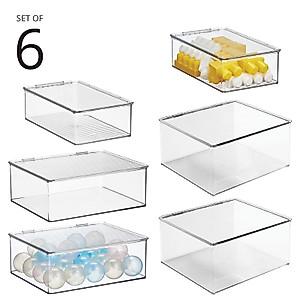 mDesign Plastic Stackable Playroom/Game Organizer Storage Box with Hinged Lid for Shelves, Cubbies, Holds Toys, Blocks, Puzzles, Controllers, or Crayons, Set of 6, Clear