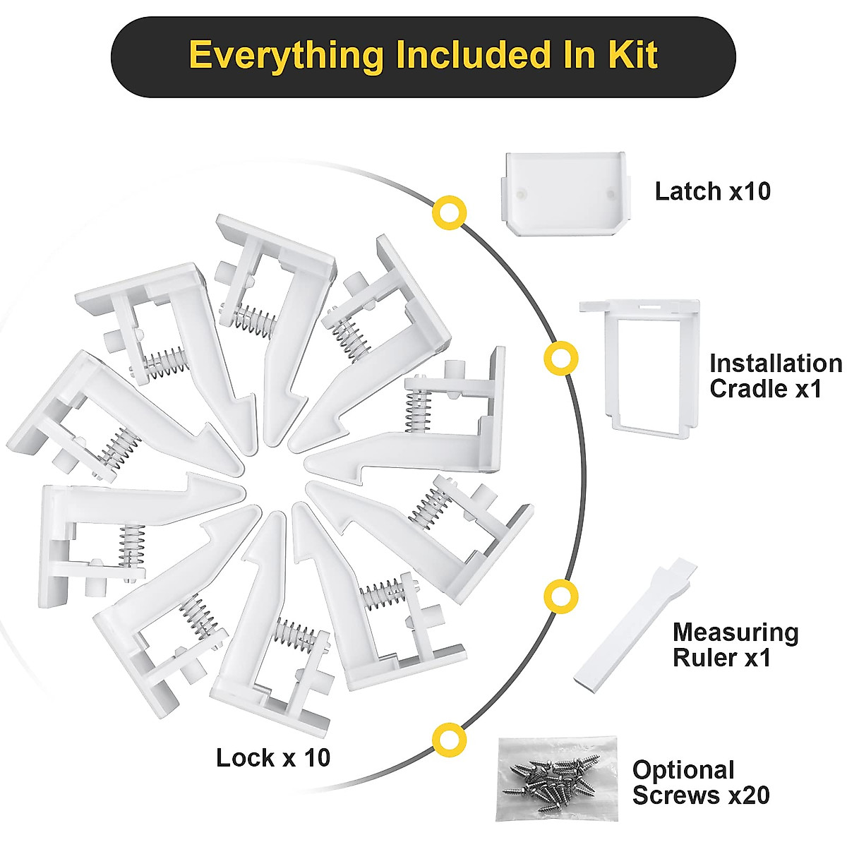 Child Proof Cabinet Locks,Upgraded Child Safety Cabinet Latches Invisible with Deactivated Mode, Enlarged 3M Tape, Extra Long Baby Safety Drawer latches, Universal Fit and No Drilling (10 Pack)