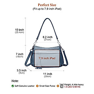 Over Earth Genuine Leather Handbags for Women Crossbody Bag Ladies Shoulder Hobo Purse Small(O111-2E Indigo Blue)