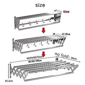 XMCX Retractable Wall Mounted Drying Rack Clothes Drying Rack Laundry Hanger with Hooks Foldable Clothes Dry Rack Space Saving Retractable Rack Easy Storage (Size : 60cm)