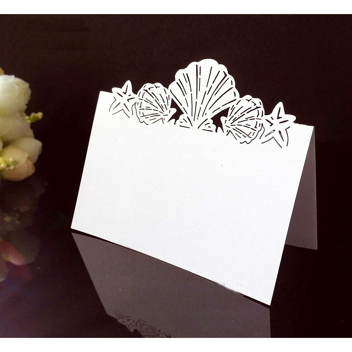 JOYJULY Pack of 50 Beach Themed Wedding Place Card Seashell Table Numbers Name Place Card