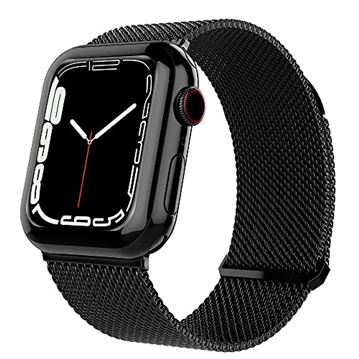 TALK WORKS Expandable Watch Band Compatible with Apple Watch Series - 42mm / 44mm / 45mm - Magnetic Closure - Stainless Steel Mesh Loop Comfort Fit Strap for Women and Men - Black
