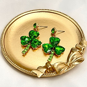 St. Patrick's Day Silver Elegant Drop Earrings Clover Charm Crystal Green Earrings For Women Lady Fashion Jewelry
