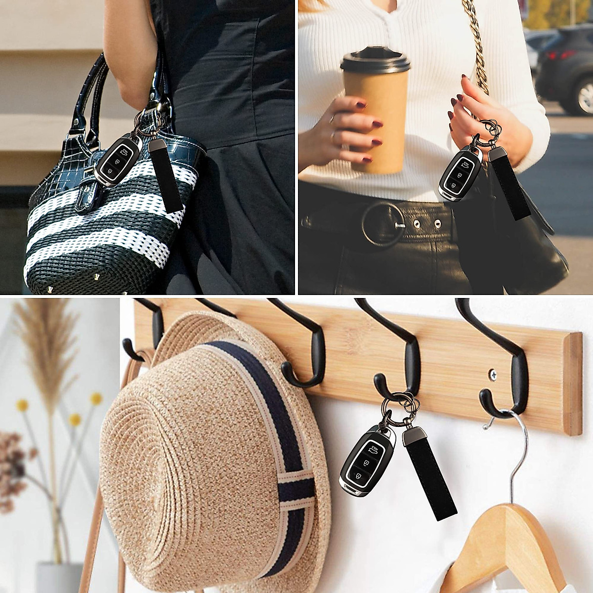 Fehlot Suede Car Key Chain, with Anti Loss D-ring, Two Key Rings and Screwdriver-Rotate 360 Degrees,Car Key Holder for Men & Women (Black)