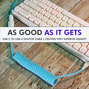 Tilted Nation Coiled USB C Cable for Mechanical Keyboard - Flexible but Tough - Detachable Aviator Coiled Keyboard Cable USB C - (5ft to 5.7ft Length) USB-A to USB-C Keyboard Coiled Cable - Blue