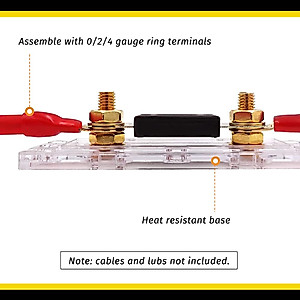 Apeixoto 0/2/4 Gauge AWG Inline ANL Fuse Holder with250 Amp Fuse and Cover Car Audio Fuse Block Holder 250A