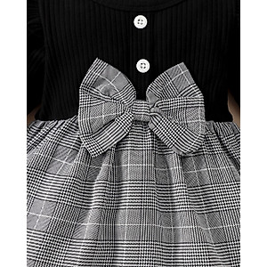 Baby Girl Clothes 3-6 Months Infant Baby Girl Dresses Outfits Winter Fall Plaid Skirt Sets Long Sleeve Rib Romper Dress 3-6 Month Girl Clothes Gifts Stuff Newborn Outfit for Girls Gray