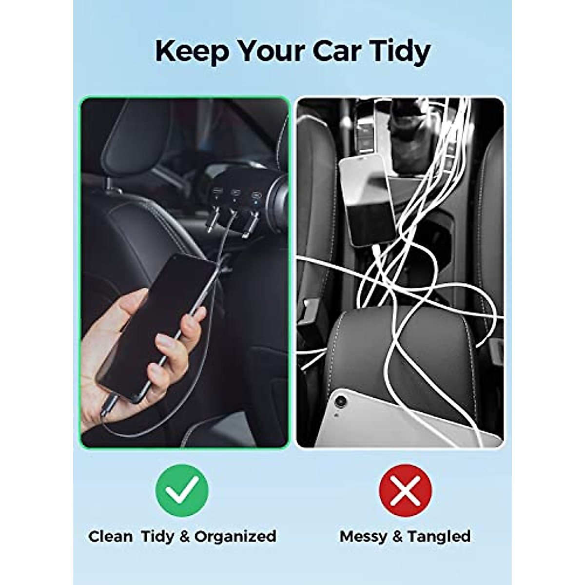 Multi-Car Retractable Backseat 3 in 1 Car Charging Station Box Compatible with All Phones/iPhone/Samsung/Android, Backseat Passengers | Share Rid