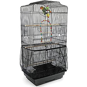 Lemengtree Bird Cage Cover Universal Birdcage Seed Catcher Guard Net Cover, Parrot Nylon Mesh Net Cover, Airy Gauze Birdcage Accessories Mesh Net Cover for Round Square Cages (Black-Mesh Net Cover)