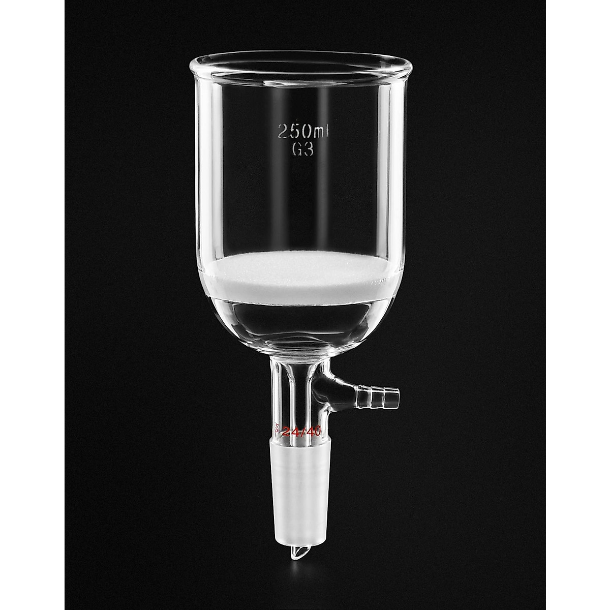 QWORK 250ml Buchner Funnel, Borosilicate Glass Buchner Filtering Funnel with 24/40 Standard Taper Inner Joint, Medium Frit (G3) Lab Glassware with Vacuum Serrated Tubulation