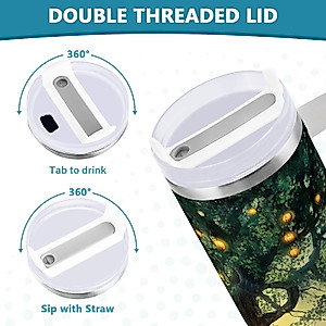 Jihqo Fairy Tales Glowing Tree 40 oz Stainless Steel Vacuum Insulated Tumbler with Handle and Straw Lid, Leakproof Water Bottle Double Wall Travel Mug Coffee Cup, Cupholder Friendly