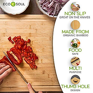 ECO SOUL Bamboo Cutting Boards For Kitchen | Chopping & Butcher Block | Meat, Vegetables, Cheese & Charcuterie Board | Non-Slip, Durable, USDA Certified (3 Set)